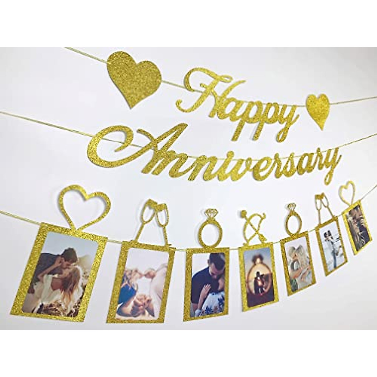 Happy Anniversary Party Decorations - Happy Anniversary Banner and Photo Banner for Wedding Anniversary Party decor