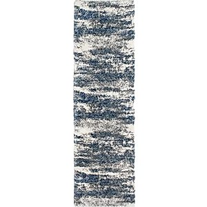 Noori Rug - Premium & Luxury Imported - Lux Madison Machine Made High Pile Abstract - Runner - Blue - Grey - 3'2" x 12'2", Entryway, Kitchen