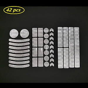 42Pcs Reflective Stickers, Reflective Helmet Bicycle Stickers， Reflective Decals, BikeReflective Tape, NightSafety StickersforBicycle, Wheelchairs, Motorbike, Helmet, Scooter (White)