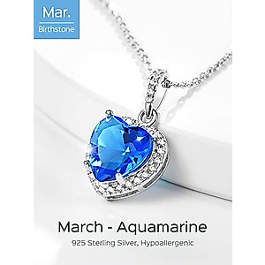 Love Heart Necklace Created March Birthstone Necklace Blue Created Aquamarine Sterling Silver Necklace