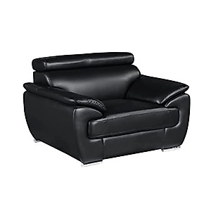 Blackjack Furniture 4571 Veal Collection Leather Upholstered Modern Living Room Chair, Loveseat, Sofa, Black