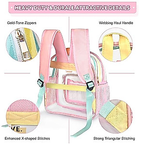 BYXEPA Clear Mini Backpack Stadium Approved TPU 12X12X6 Heavy Duty Transparent Backpacks Book Bag with Reinforced Strap for Teens Girls Women Concerts, Sporting Event, Work, School, Security-Pink