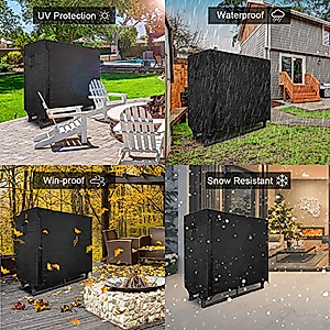 LBW Firewood Rack Cover Outdoor 4ft Heavy Duty Wood & Log Rack Cover 600D Waterproof Fireplace Cover for Log Rack Black Firewood Holder Cover with Zipper and Handle , 47.68 "H x 23.2 "W x 43.3 "L