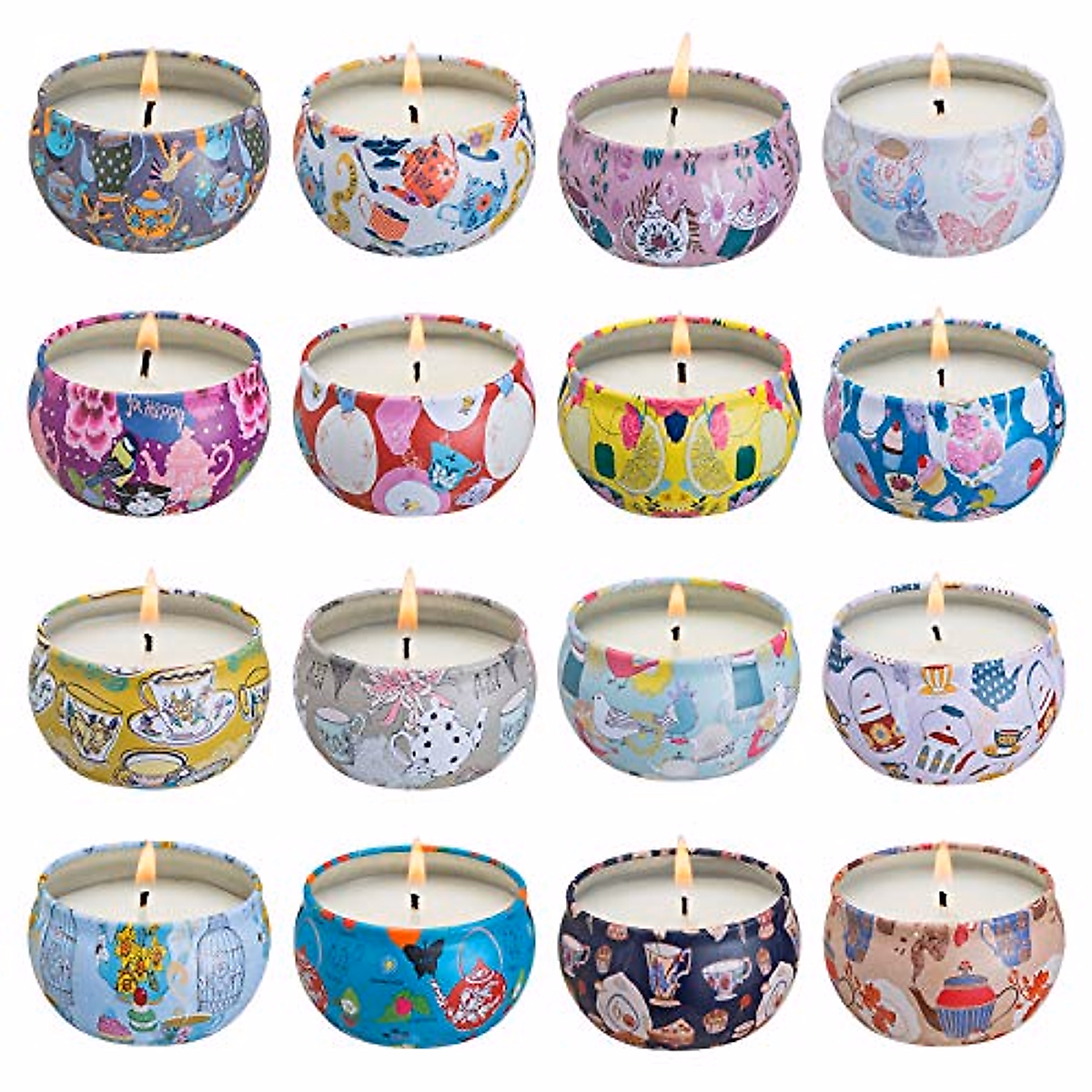 Howemon Scented Candles Gift Set, Natural Soy Wax Portable Travel Tin Candles Women Gift with Strongly Fragrance Essential Oils for Stress Relief and Aromatherapy - 16 Pack