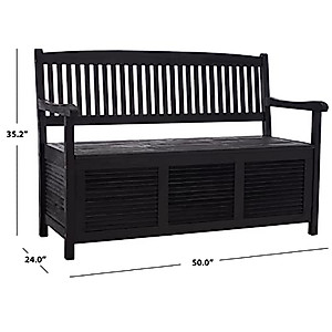 SAFAVIEH Outdoor Collection Brisbane Black Acacia Wood Storage Bench