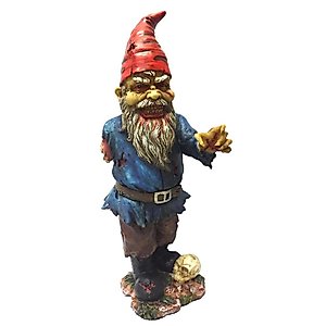 PTC 11.75 Inch Scary Zombie Garden Gnome with One Arm and Skull Statue