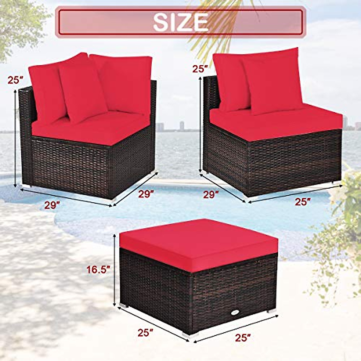 Tangkula 4 Pieces Patio Furniture Set, All Weather Outdoor Sectional Rattan Sofa Set w/Removable Cushions & Pillows, Wicker Conversation Set with Heavy-Duty Steel Frame for Backyard Garden Poolside