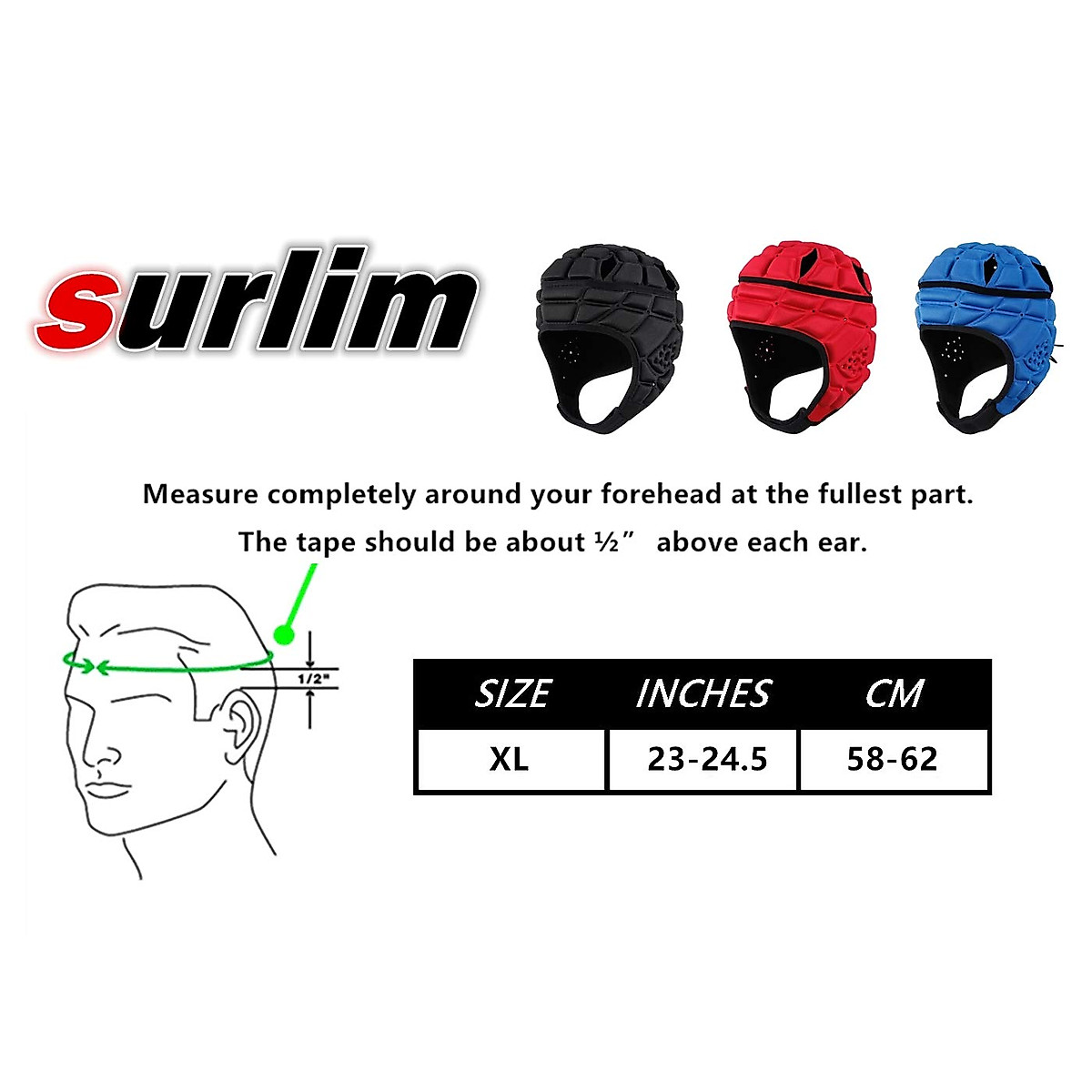 surlim Rugby Soft Helmet Soccer Headgear Scrum Cap 7v7 Flag Football Headguard for Adult X-Large (Blue)