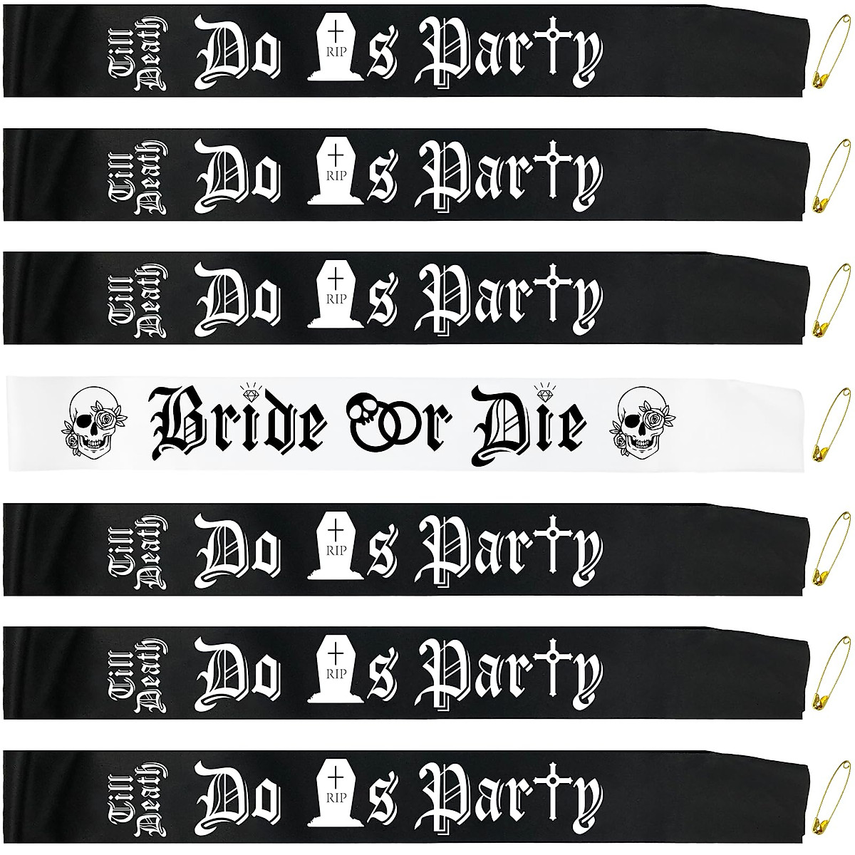 7 Pcs Bride or Die Bachelorette Party Decorations, White Bride or Die Sash and Black Till Death Do Us Party Sashes for Hen Party Bridal Shower Wedding Engagement Halloween Bachelorette Supplies