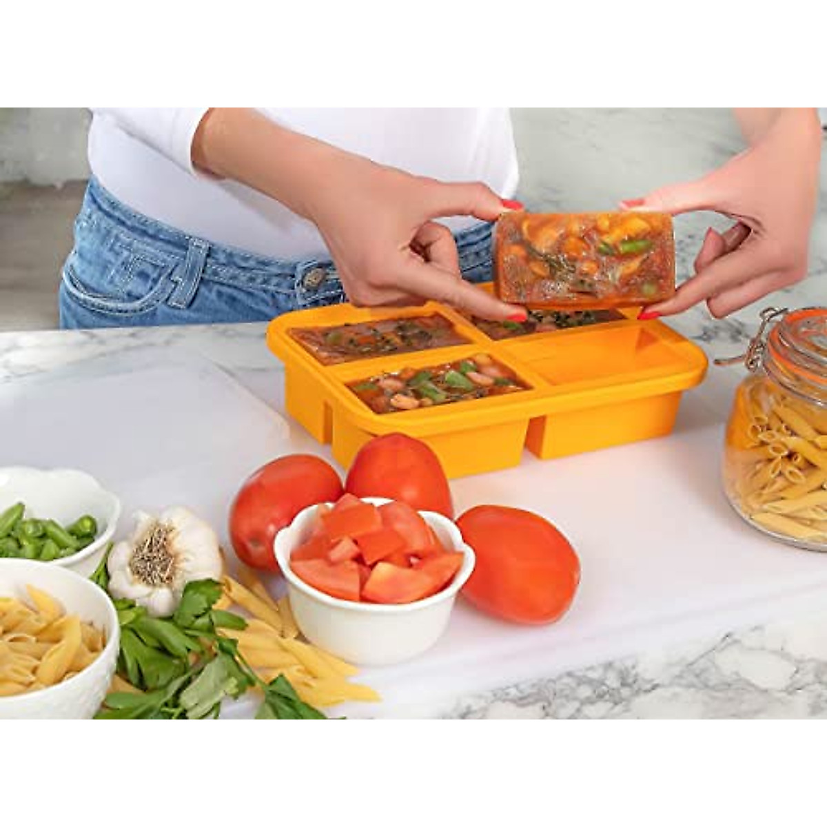 (2 Pack) Silicone Soup Freezer Molds With Lids & Measurement Lines, Makes 1 Cup Portions, Food Freezing Storage Containers, Soup, Pasta Sauce, Broth. Large Ice Cube Trays & Food Freezer Molds (2 Pack)