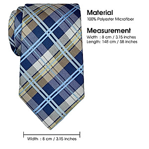 Retreez Elegant Plaid Check Woven Microfiber Men's Tie - Navy Blue and Khaki