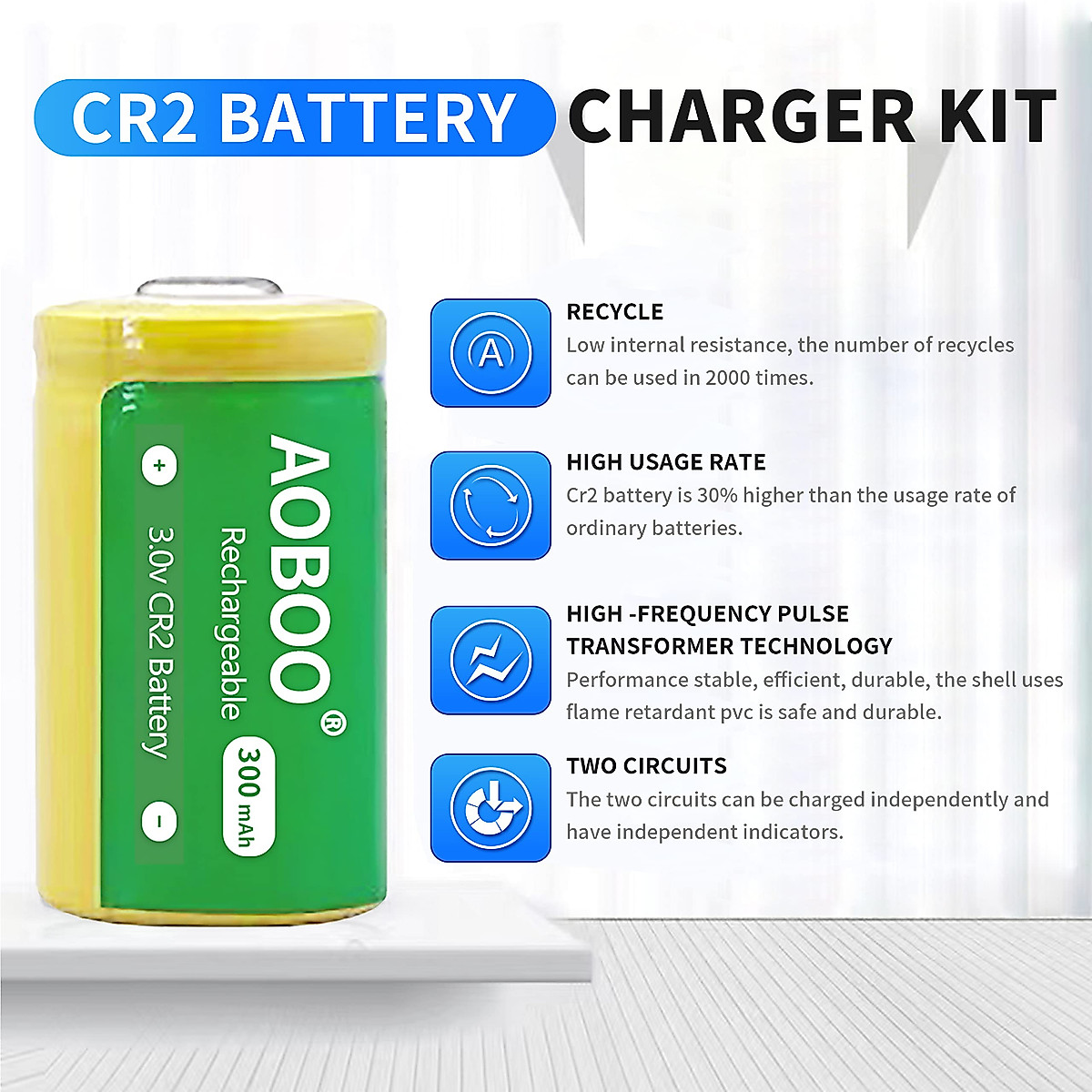 CR2 3V 300Mah Rechargeable Battery 2Pcs with USB Charger for Battery CR2 3Volt CR15H270 CR15266 CR15270 (Cr2 3v Charger (2pcs Batteries))