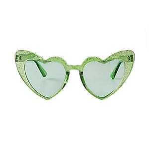 GIFIORE Heart Shaped Sunglasses for Women,Vintage Cat Eye Retro Oversized Clouts Glasses (Clear Green Glitter)