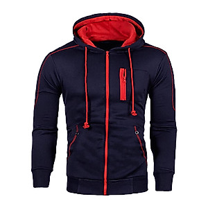 Maiyifu-GJ Men's Full Zip Casual Hoodies Long Sleeve Fleece Sports Hoodie Lightweight Hooded Sweatshirts with Zip Pockets (Dark Blue,Medium)