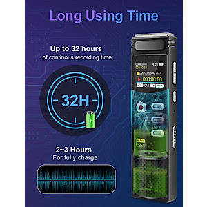 48GB Digital Voice Recorder:Voice Activated Recorder with Playback,1536KBPS Digital Audio Recorder with Build-in Microphones,Noise Reduction and 32GB TF Card for Lectures Meetings,Interviews
