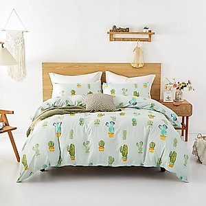 MOCAHOME Mint Duvet Cover Set Twin Size, Cactus Printed, 3 Pieces Soft Bedding 1 Duvet Cover+2 Pillow Cases