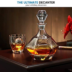 FineDine European Style Glass Whiskey Decanter & Liquor Decanter with Glass Stopper, 30 Oz.- With Magnetic Gift Box - Aristocratic Exquisite Diamond Design - Glass Decanter for Alcohol Bourbon Scotch.