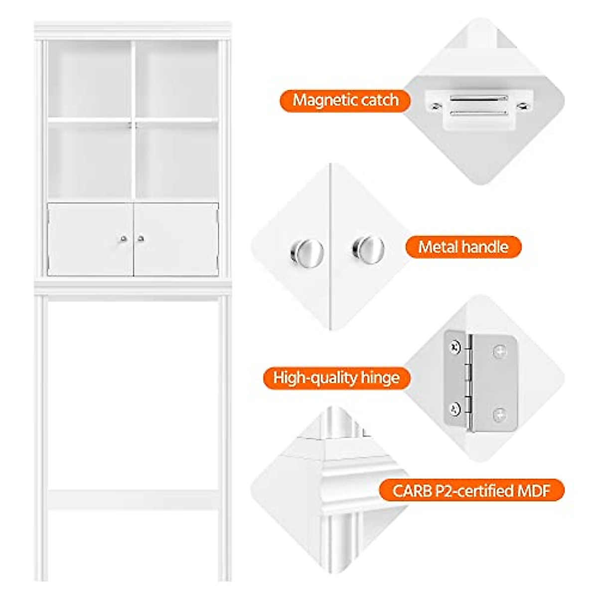 Yaheetech Over The Toilet Storage with 4 Open Storage Compartments and 2 Doors Cabinet, Freestanding Toilet Organizer for Bathroom, D8xW24xH67.5 in