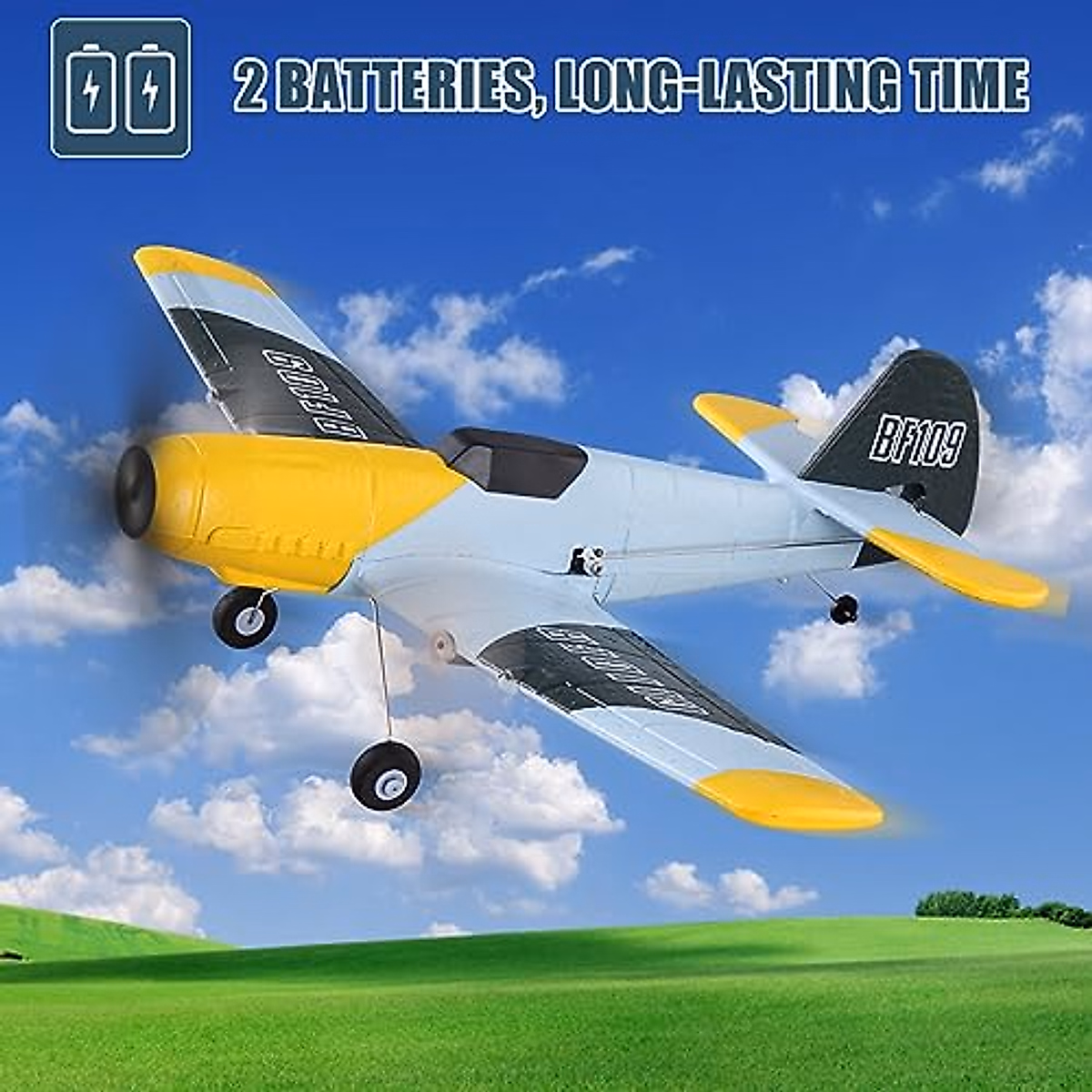 Mostop RC Plane 3 Channel Remote Control Airplane Fighter, BF-109 RC Plane Ready to Fly, Stunt Flying Upside Down Easy to Fly for Beginners,Two Rechargeable Power RC Glider Aircraft Plane…