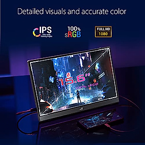 ASUS ROG Strix 15.6" FHD 1080P Portable Gaming Monitor XG16AHPE, 144Hz, IPS, G-SYNC Compatible, Built-in Battery, Kickstand, USB-C, Micro HDMI, for Laptop, PC, Phone, Console