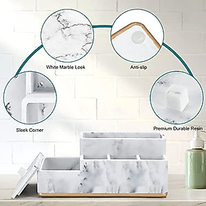 Toothbrush Holder, Aimou Bathroom Organizer Countertop, Bathroom Counter Storage Electric Toothbrush Toothpaste Razor Holder for Bathroom/Vanity, Cotton Ball, Cotton Swab, Floss, Marble White