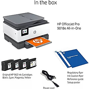 HP OfficeJet Pro 9018e All-in-One Wireless Color Inkjet Printer - Print Scan Copy Fax - 22 ppm, 4800 x 1200 dpi, 512MB Memory, 35-Sheet ADF, Auto 2-Sided Printing, Ethernet (Renewed)