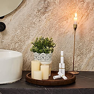 Yangbaga 11.8InWood Rustic Round Decorative Serving Tray，Ottoman Centerpiece Candle Holder Trays ，Farmhouse Tray for Kitchen Countertop& Home Decor &Coffee Table