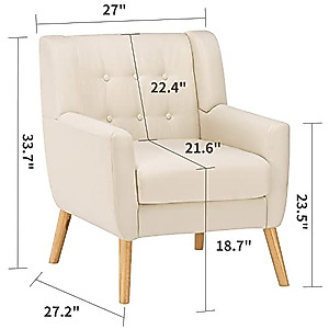 RichFire Mid-Century Modern Accent Chair, Tufted Wingback Reading Chair with Lumbar Pillow and Solid Wood Legs, Linen Fabric Living Room Chair for Living Room Bedroom Apartment, Beige