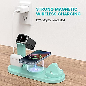 Magnetic Apple Wireless Charging Station 4 in 1 Charger Dock Compatible with iPhone 14/14 Plus/13/12/11/Pro/Pro Max/SE/X/XR/Xs Max, Apple Watch Ultra/8/7/6/SE/5/4/3/2 and Airpods1/2/3 AirPods Pro 1/2