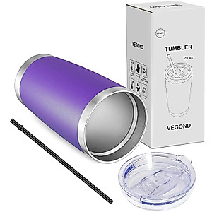 VEGOND 20oz Tumbler with Lid and Straw Stainless Steel Tumbler Cup Vacuum Insulated Double Wall Travel Coffee Mug Powder Coated Coffee Cup(Purple 1 Pack)