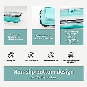 MAXCOOK Collapsible Stacking Silicone Lunch Boxes with Airtight Lid, Portable Bento Storage Containers for Food, Microwave, Freezer, Dishwasher Safe, BPA Free, Set of 3 (Green, Set of 3)