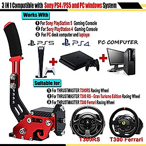 Obokidlyamor [Upgrade 4th GEN 3-IN-1 USB Handbrake Support T300RS/T300 Ferrari Compatible with PS5/PS4 + PC For Simracing Game Sim Rig with Clamp (For T300RS/T300/PS4/PS5 -Only Handbrake, Red)