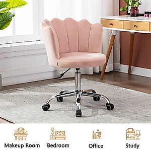 Home Office Desk Chair Cute Velvet Vanity Chair for Makeup Room Swivel Desk Chair with Shell Back Task Chair Girls Makeup Chair with Wheels Swivel Task Chair Rolling Chair for Bedroom Living Room