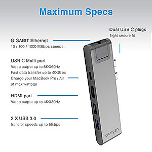 CharJenPro USB C Hub for MacBook Pro 2020, 2019, 2018-2016 (M1) MacBook Air 2020, 2019, 2018, 100W Power, HDMI 4K, 2 USB 3.0, microSD, SD Card Reader, USB C Port. USBC Adapter.