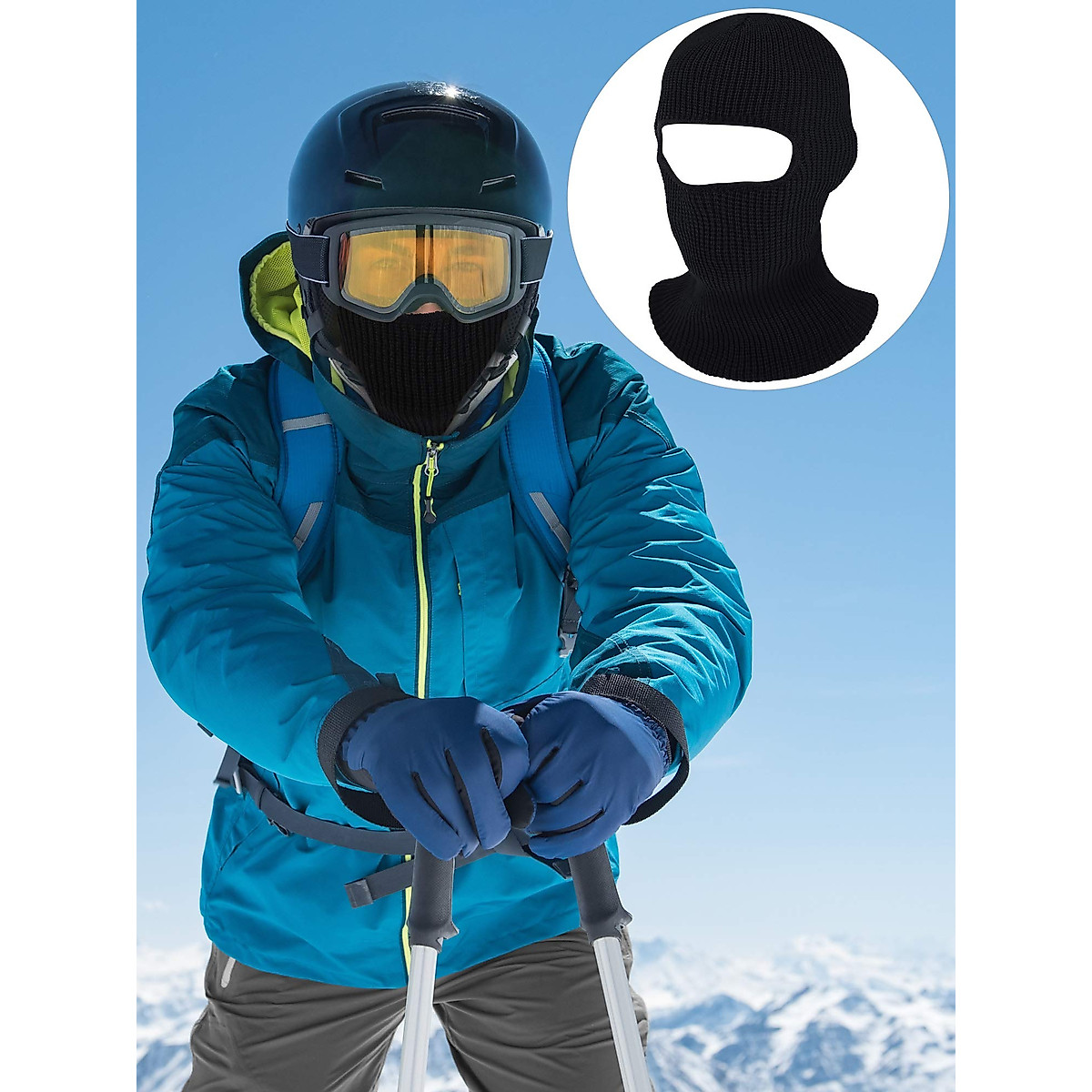 WILLBOND 2 Pieces 1-Hole Knitted Ski Full Face Covering, Adult Winter Balaclava Warm Knitted Full Face Covering for Outdoor Sports Black, 38 x 22 cm/ 14.96 x 8.66 inches (Black)