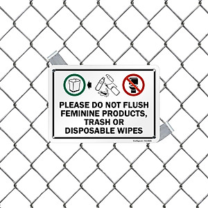 SmartSign 7 x 10 inch “Please Do Not Flush Feminine Products, Trash Or Disposable Wipes” Bathroom Etiquette Sign, 55 mil HDPE Plastic, Multicolor, Made in USA