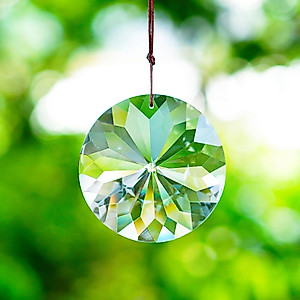 Bauhinia Hanging Faceted Crystals Large Window Prisms Suncatcher Ornament Rainbow Maker Chandelier Crystal Pendant(85mm,Round)