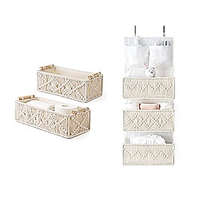 Mkono Macrame Storage Baskets and Over The Door Organizer Boho Decor Storage for Nursery, Bedroom, Closet, Bathroom, Dorm, Set of 3