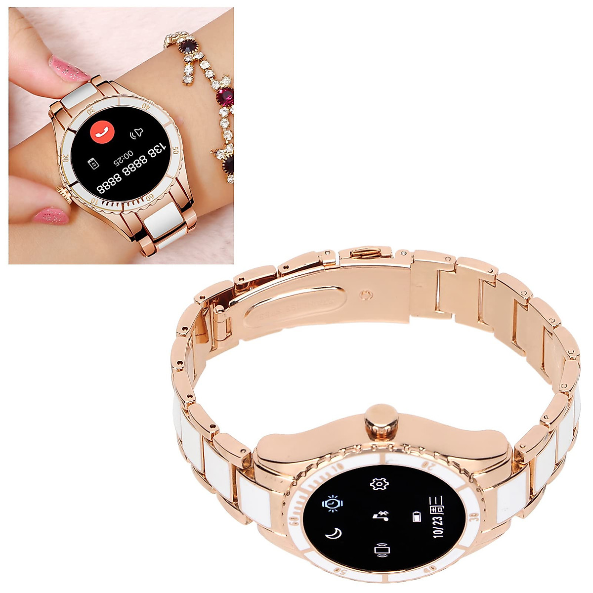 FastUU Z73 Women Smart Watch, 1.09 Inch Ladies Smartwatch Health Monitoring 200mAh Zinc Alloy Dual for Daily Wear