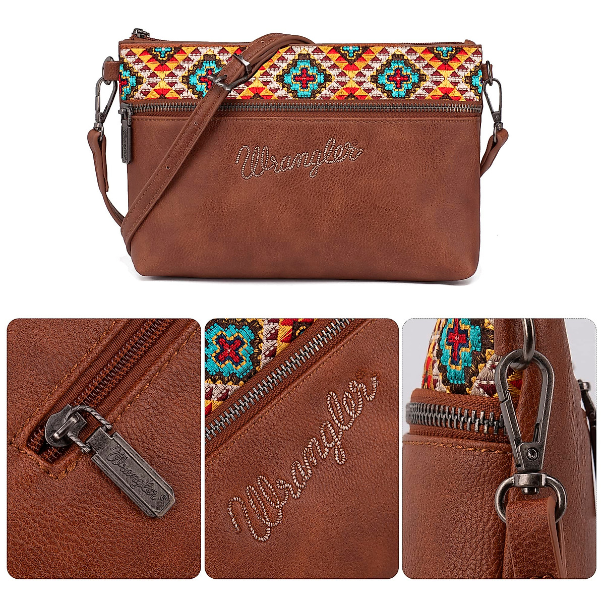 Wrangler Clutch Wristlet Purse Western Crossbody Bags Embroidered Wallet for Women Cell Phone Purse,WG51-181BR