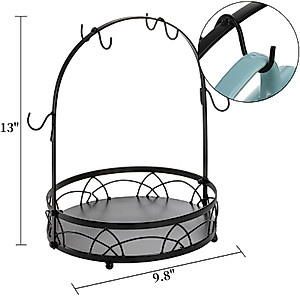 Peohud Coffee Mug Holder, 8 Hooks Metal Coffee Cup Holder, Large Mug Display Tree Stand with Coffee Pod Storage Basket for Coffee Bar Kitchen Countertop