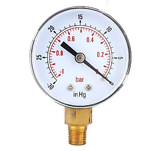 Fafeicy Vacuum Gauge, -1-0Bar -30-0inHg 50mm 1/8 BSPT Bottom Connection for Air Water Oil