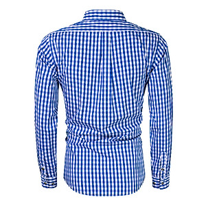 Clearlove Men's Long Sleeve Checkered Bavarian Oktoberfest Shirt for Lederhosen Blue S