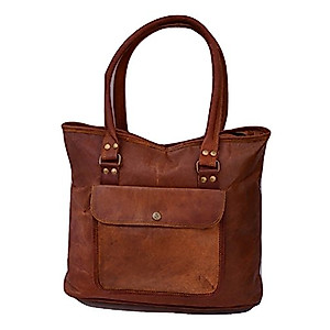 Handmade Women Vintage Style Real Leather Shoulder Shoppers Bag Purse 16” Brown