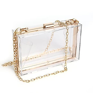 Women Clear Purse Acrylic Clear Clutch Bag, Shoulder Handbag With Removable Gold Chain Strap (Gold)