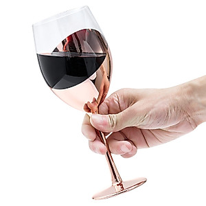 MyGift 14 oz Copper-Toned Stemmed Wine Glass Set of 4, Dinner Party and Wedding Events Glassware