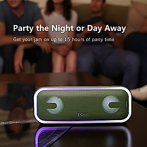 Bluetooth Speaker, DOSS SoundBox Pro+ Wireless Speaker with 24W Stereo Sound, Punchy Bass, IPX6 Waterproof, 15Hrs Playtime, Wireless Stereo Pairing, Multi-Colors Lights, Speaker for Home,Outdoor-Black