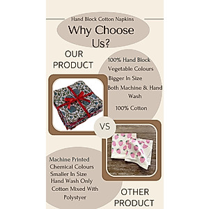 Beautiful Indian Hand Block Print Floral Design Cloth Napkins Set of 12 Cotton Dinner Napkins Washable & Reusable Table Linens 16x16 Inch Home Holiday Napkins Cloth DéCor