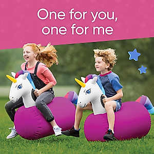Hearthsong Hop N Go Inflatable Unicorn Riding Bouncy Hopping Toys for Kids Ages 5+ - Ride On Bouncer Animal Hopper Jumping Toys for Outdoor Games (2 Pack)