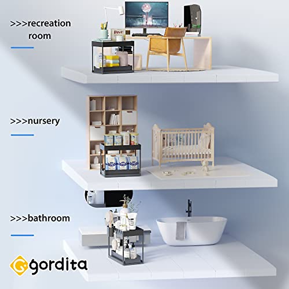 Under Sink Organizers And Storage, Under Sink Storage for Bathroom 4 Hooks And 1 Hanging Cups, The Bottom is Pull-Ou Tstorage, Suitable for Kitchen, Bathroom, Study Black